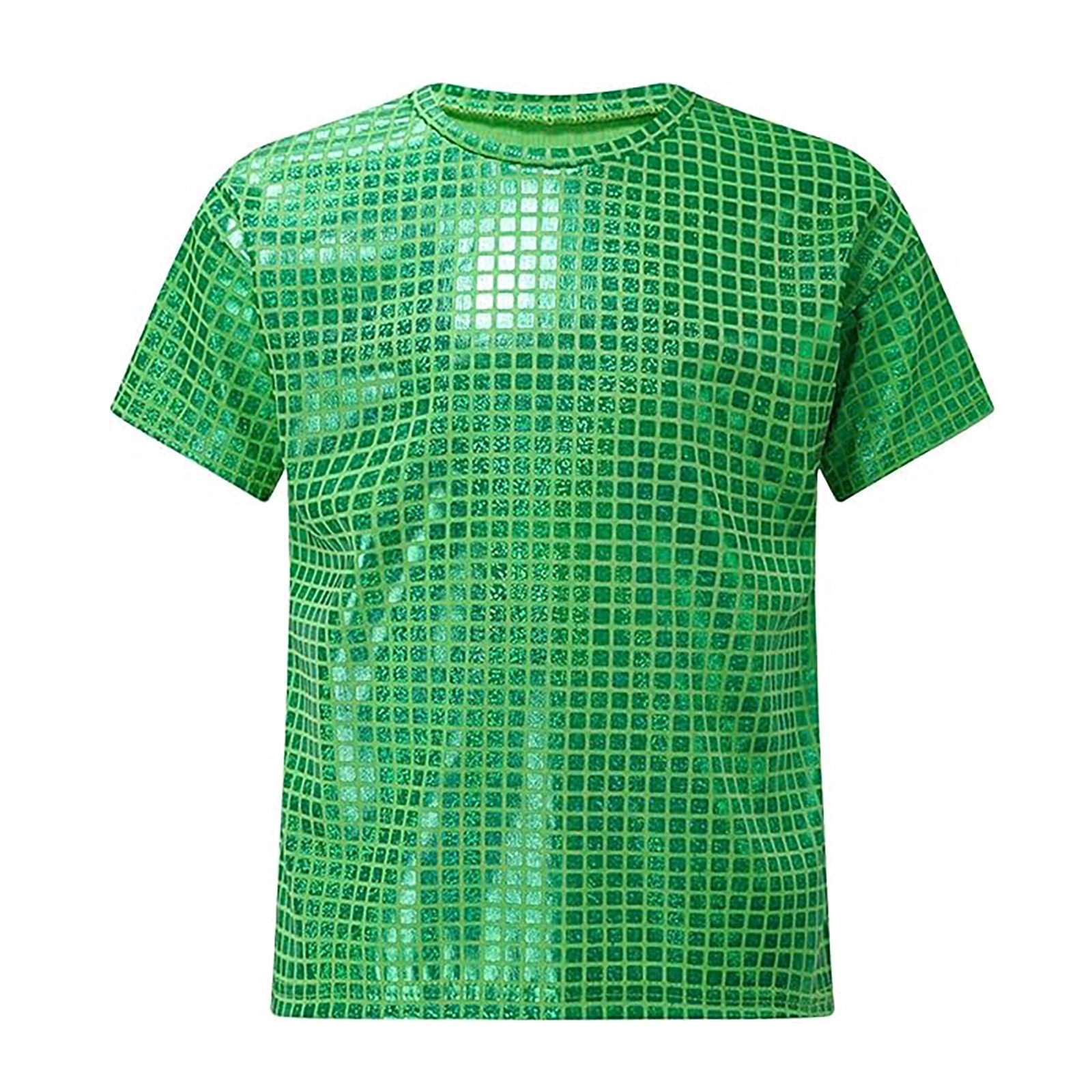 2026 Boys Graphic T-Shirt, Square Sequins Checkered Shiny, Short Sleeve ...