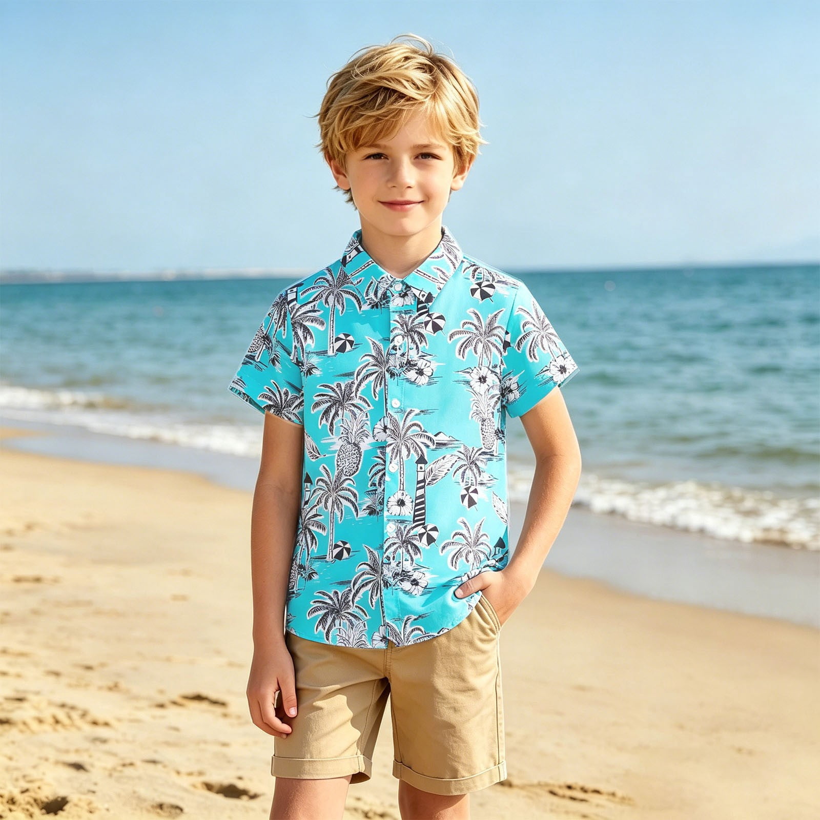 2026 Boys Hawaiian Shirt Short Sleeve Casual Button Down Beach Aloha ...