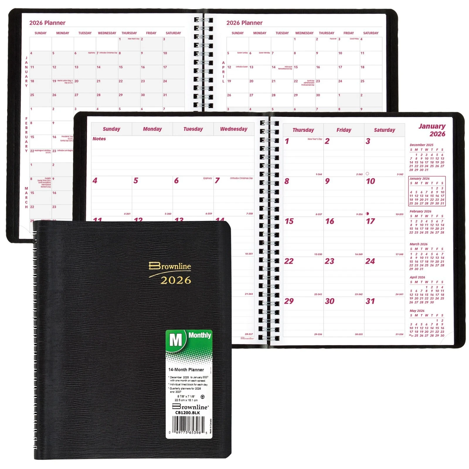 2026 Brownline Cb1200.Blk Monthly Planner, 8-7/8 X 7-1/8" - Walmart.com