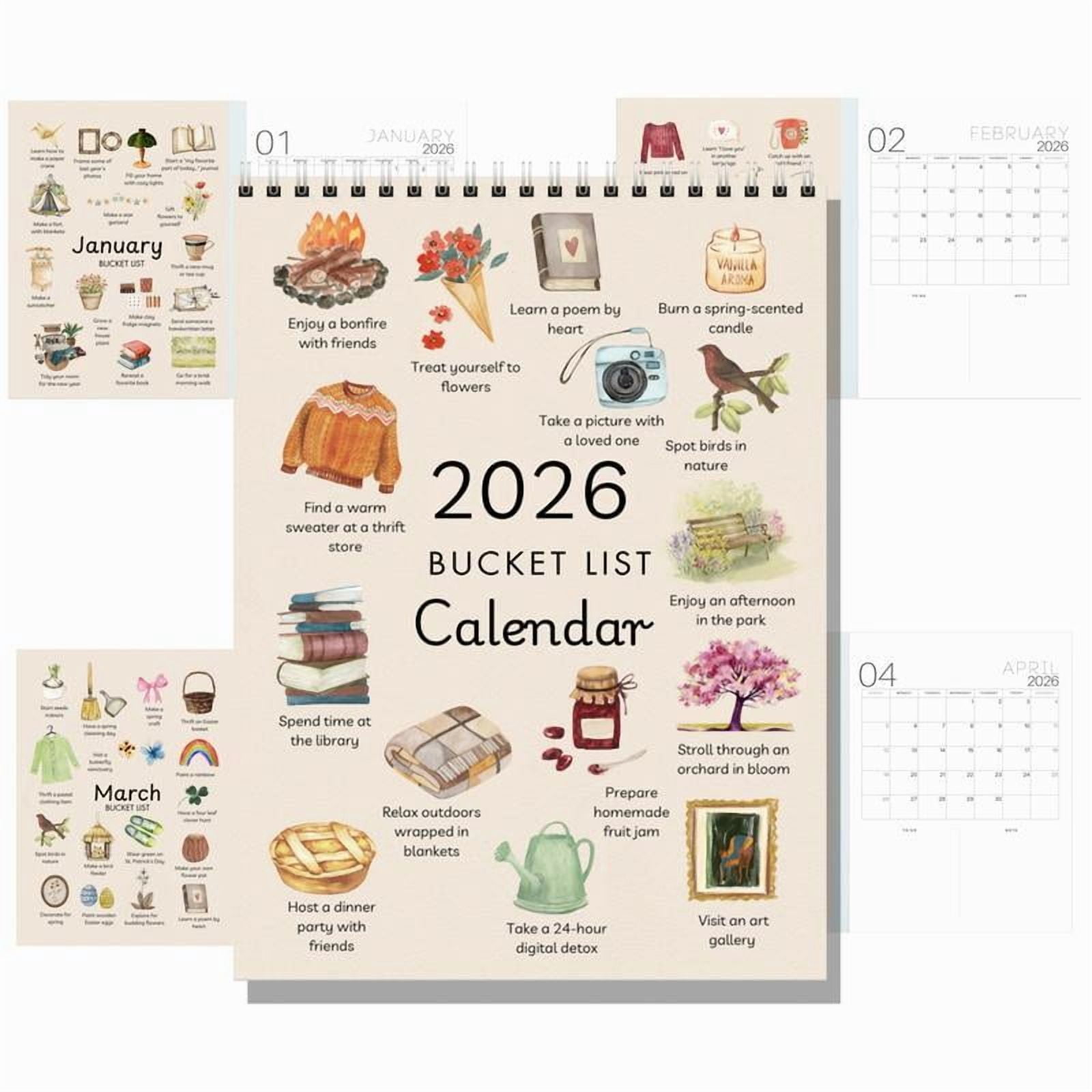 2026 Bucket List Calendar The Bucket List Monthly Wall Planner 2026 ...