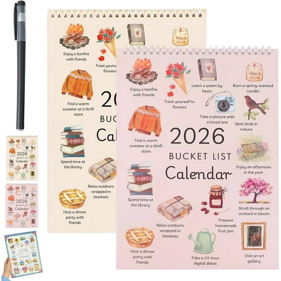 2026 Bucket List Calendar, Inspirational Goal Spiral Wall Calendar 2026 ...