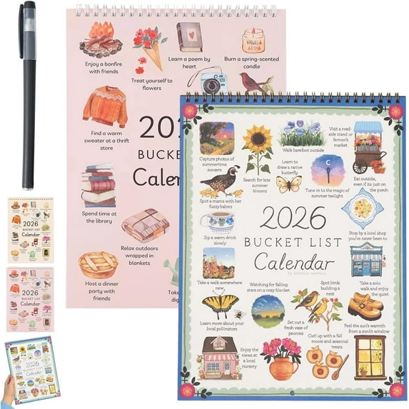 2026 Bucket List Calendar, Inspirational Goal Spiral Wall Calendar 2026 ...