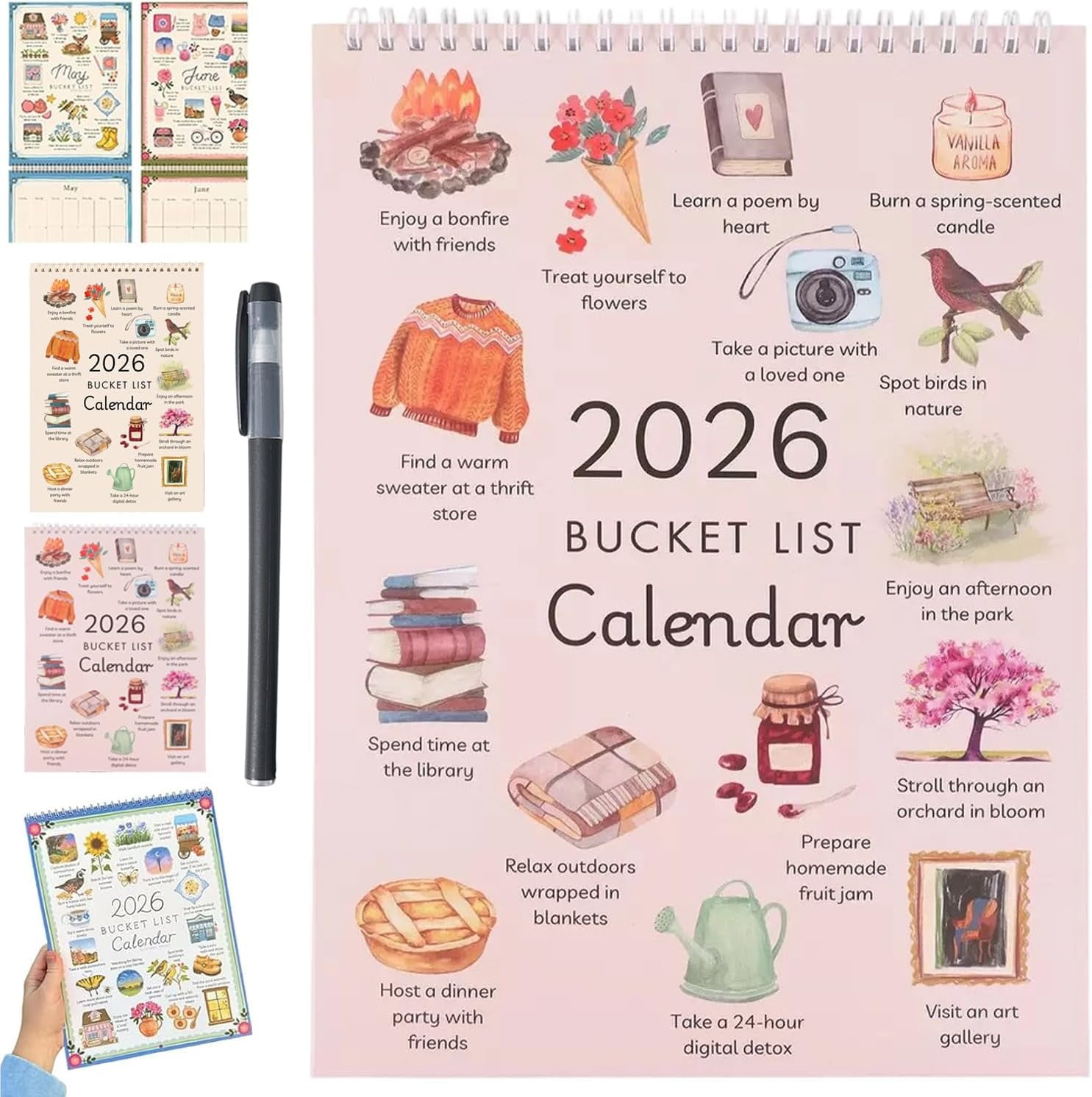 2026 Bucket List Calendar, Inspirational Goal Spiral Wall Calendar 2026 ...
