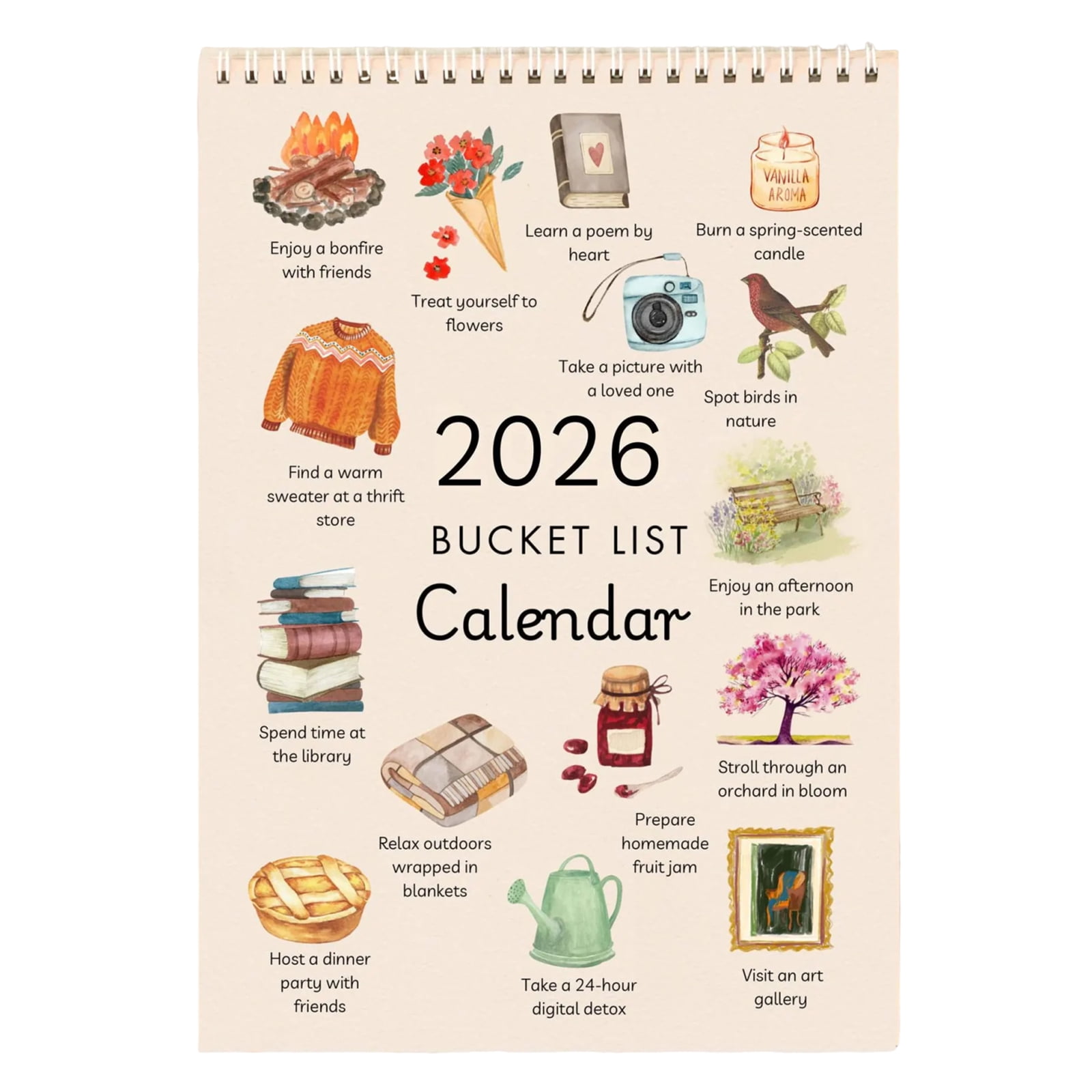 2026 Bucket List Wall Calendar – 12-Inch Vintage Art Design with ...
