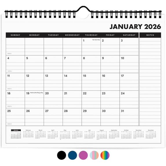 2026 Calendar, 12 Months (January 2026 - December 2026), Small (9 in x ...