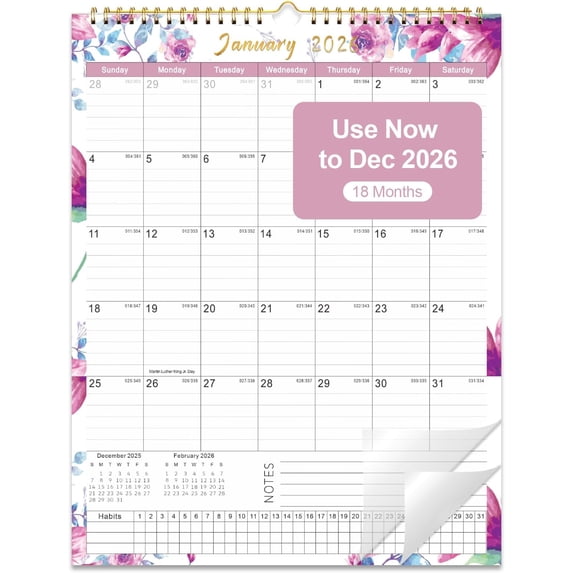 2026 Calendar, 14" x 11" Floral 2026 Wall Calendar, 18 Months from Oct ...