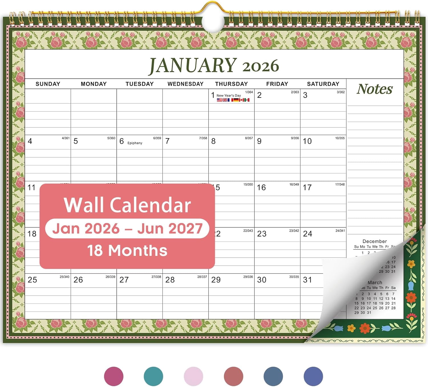 2026 Calendar, 18-Month Wall Calendar Runs from Jan 2026 to Jun 2027 ...