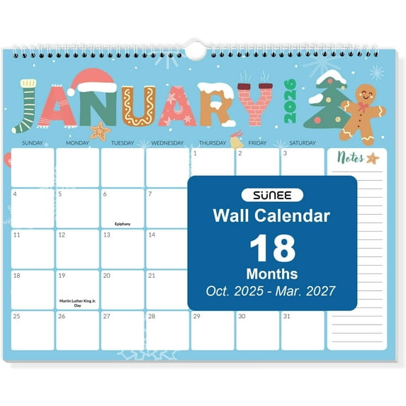 2026 Calendar- 18 Months Oct. 2025 - Mar. 2027, 14.5"x11.5" Big Grid ...