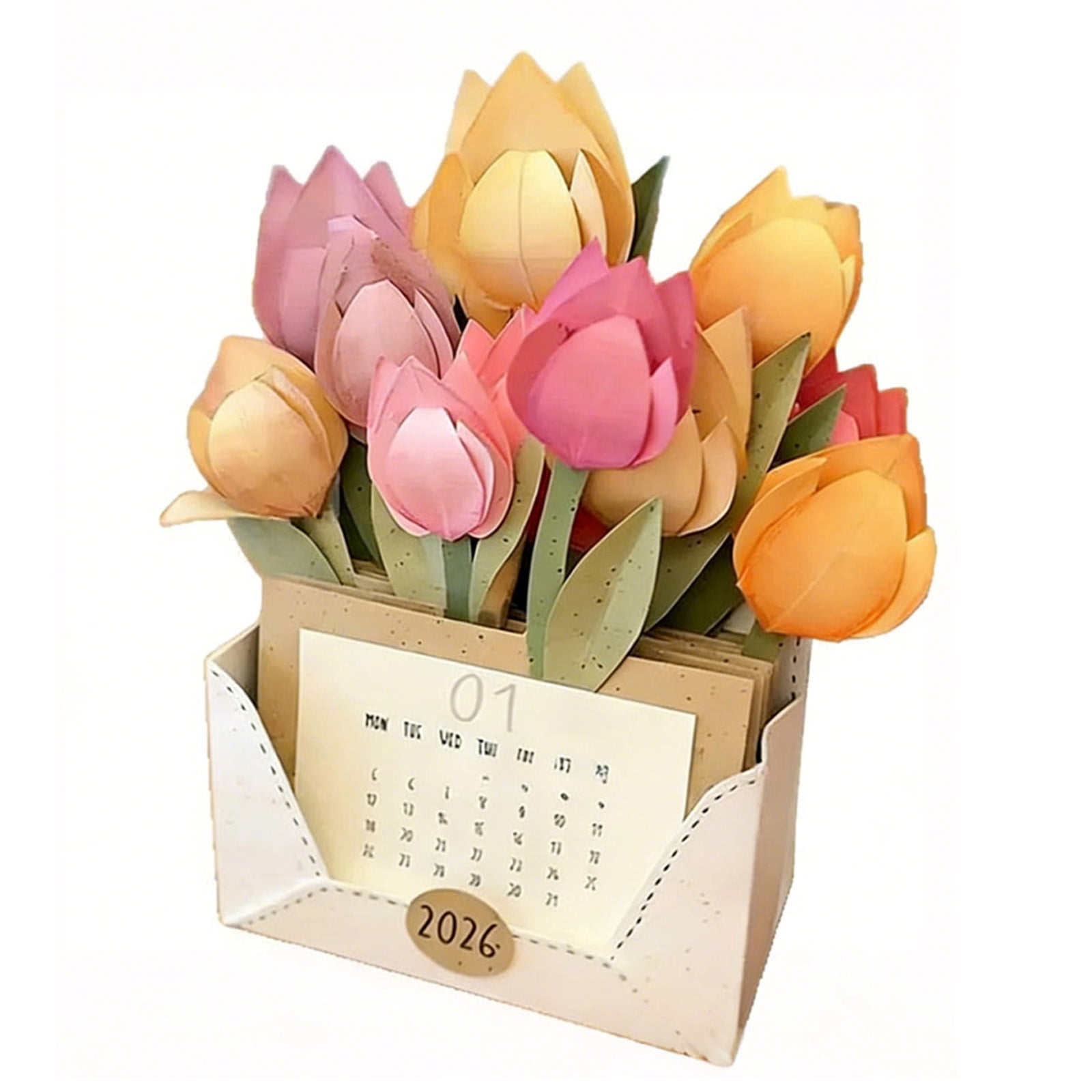 2026 Calendar Floral Theme Tulip Design Desk Calendar With Daily ...