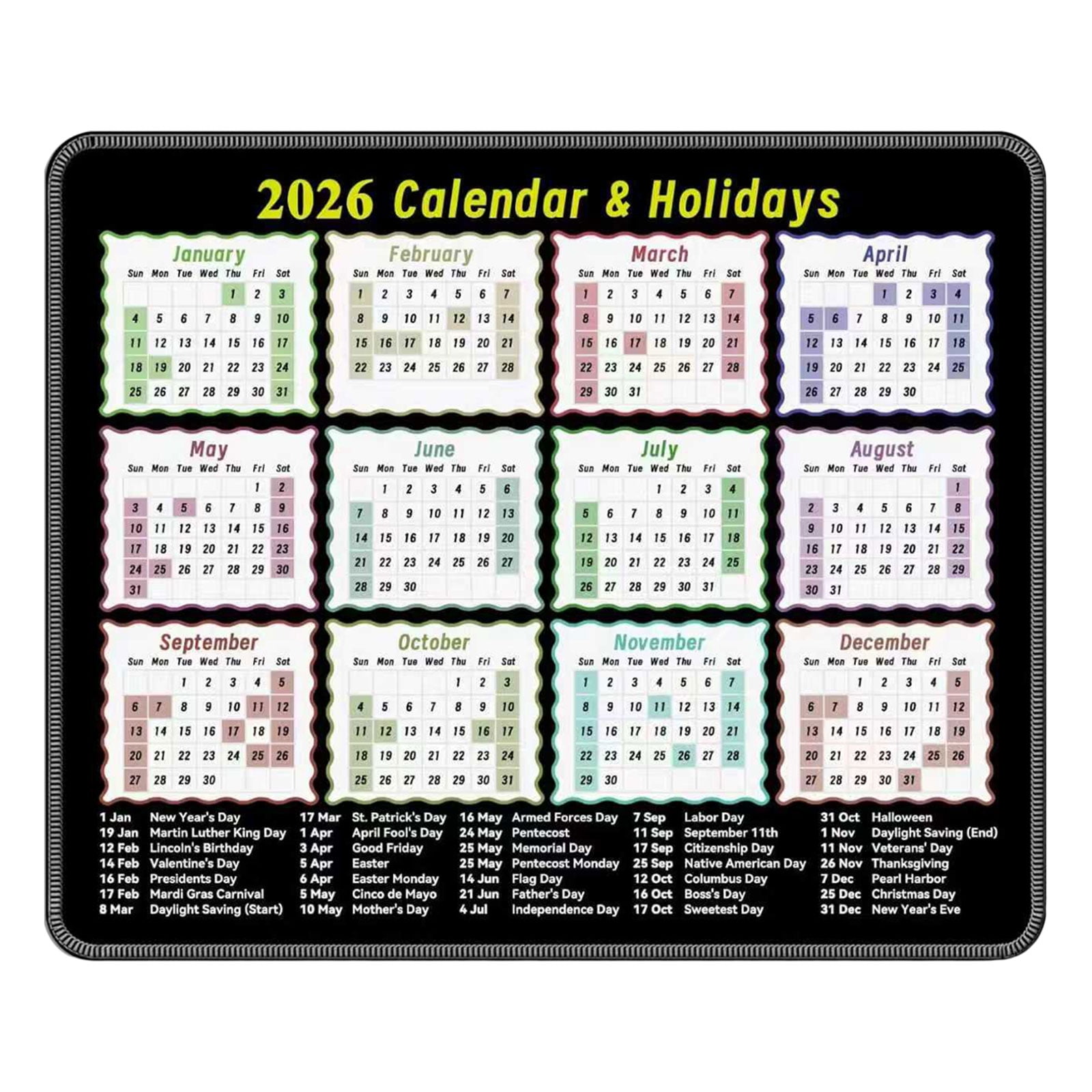 2026 Calendar Mouse Pad, 9.8 * 11.8 Inch Portable Size | Waterproof ...