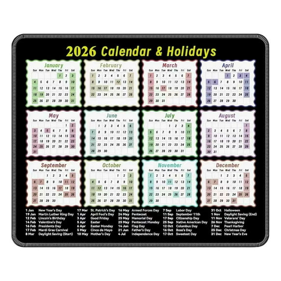 2026 Calendar Mouse Pad, 9.8 * 11.8 Inch Portable Size | Waterproof ...