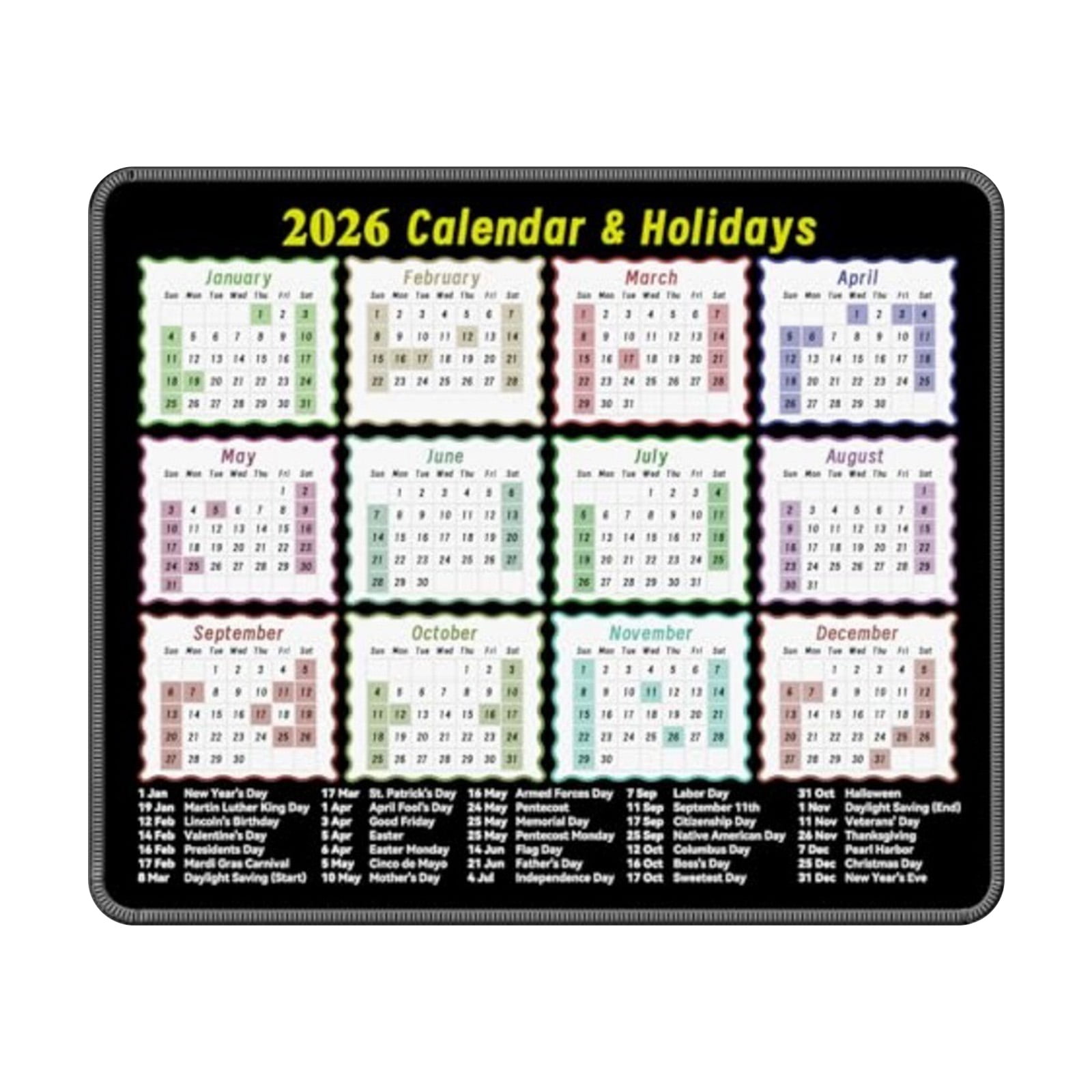 2026 Calendar Mouse Pad Large Desk Mat Tear Off Office Gaming Merch ...
