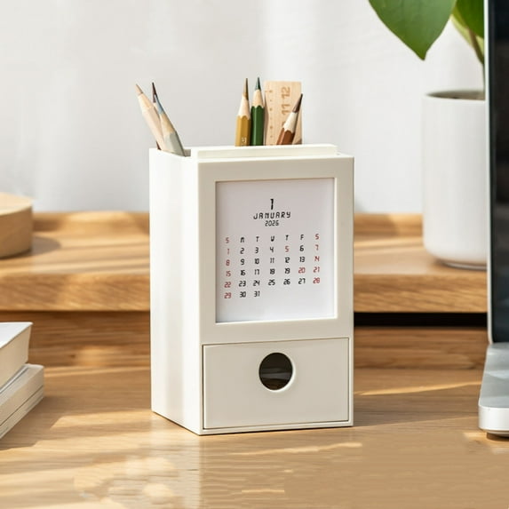 2026 Calendar Pen Holder with Drawer - Multi-Functional Desktop ...