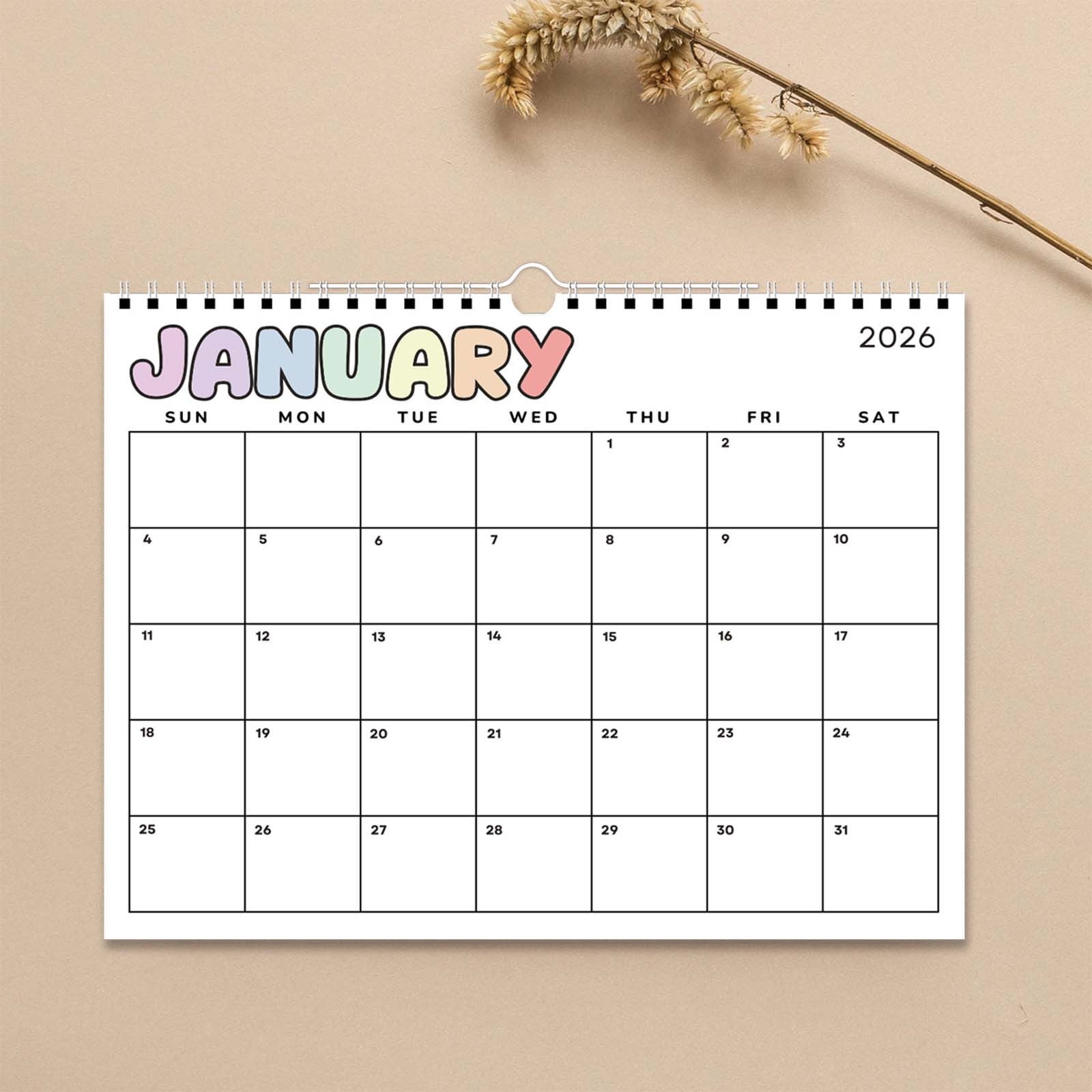 2026 Calnedar - Wall Calendar 2026, JAN 2026 - DEC 2026, 12 Monthly ...