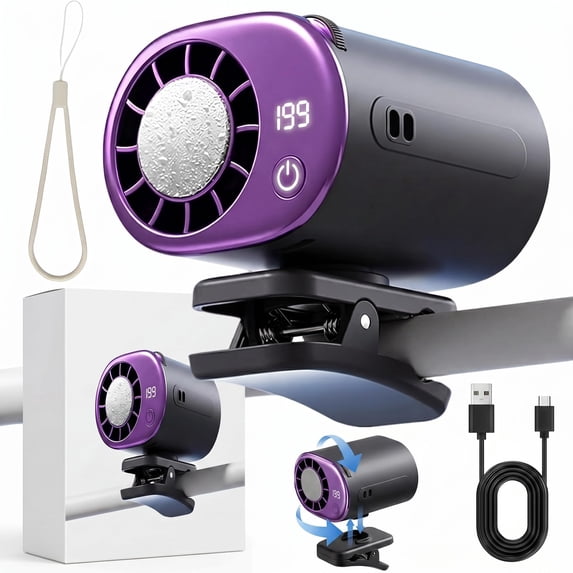 2026 Car Clip-On Air Conditioner Fan with LED Display, 360° Rotation ...