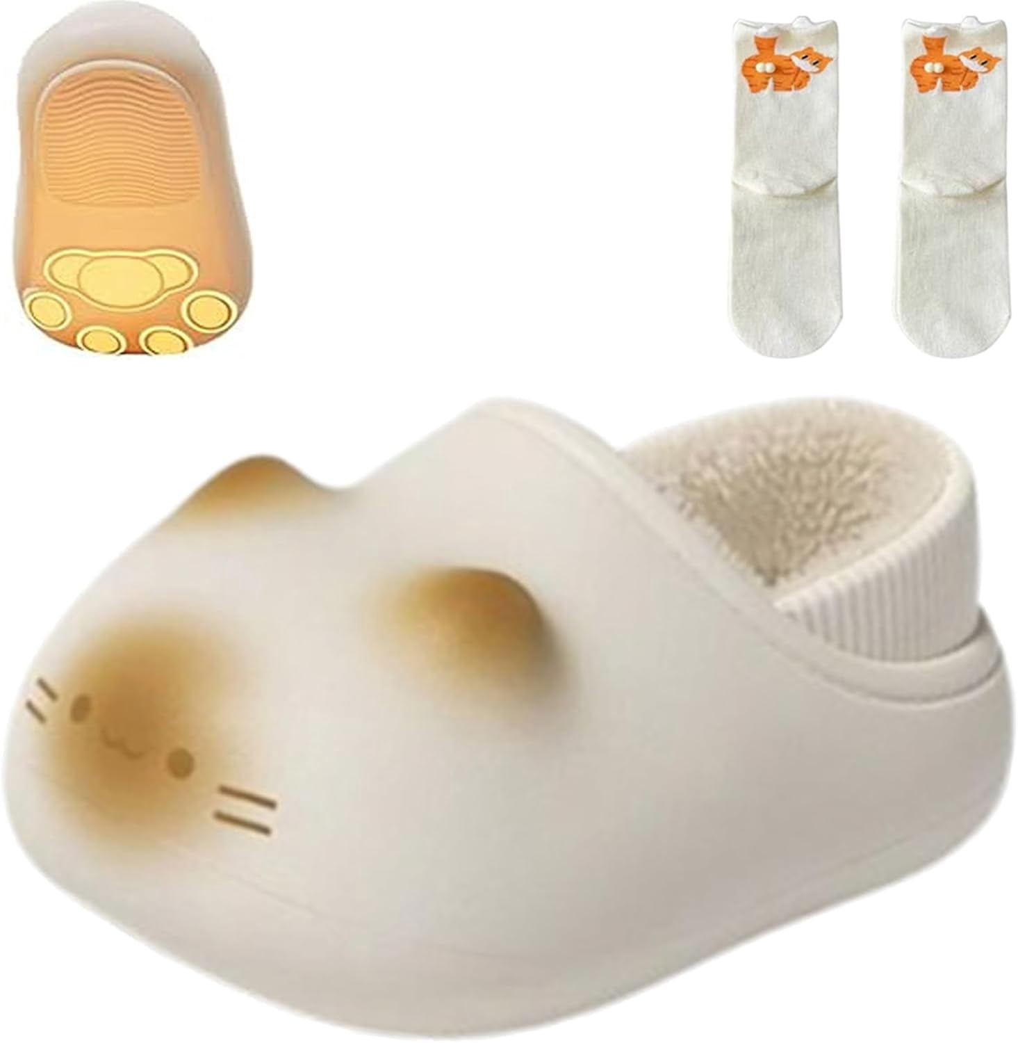 2026 Cat Paws Footprints Fluffy Plush Fleece Height Increase Slippers ...