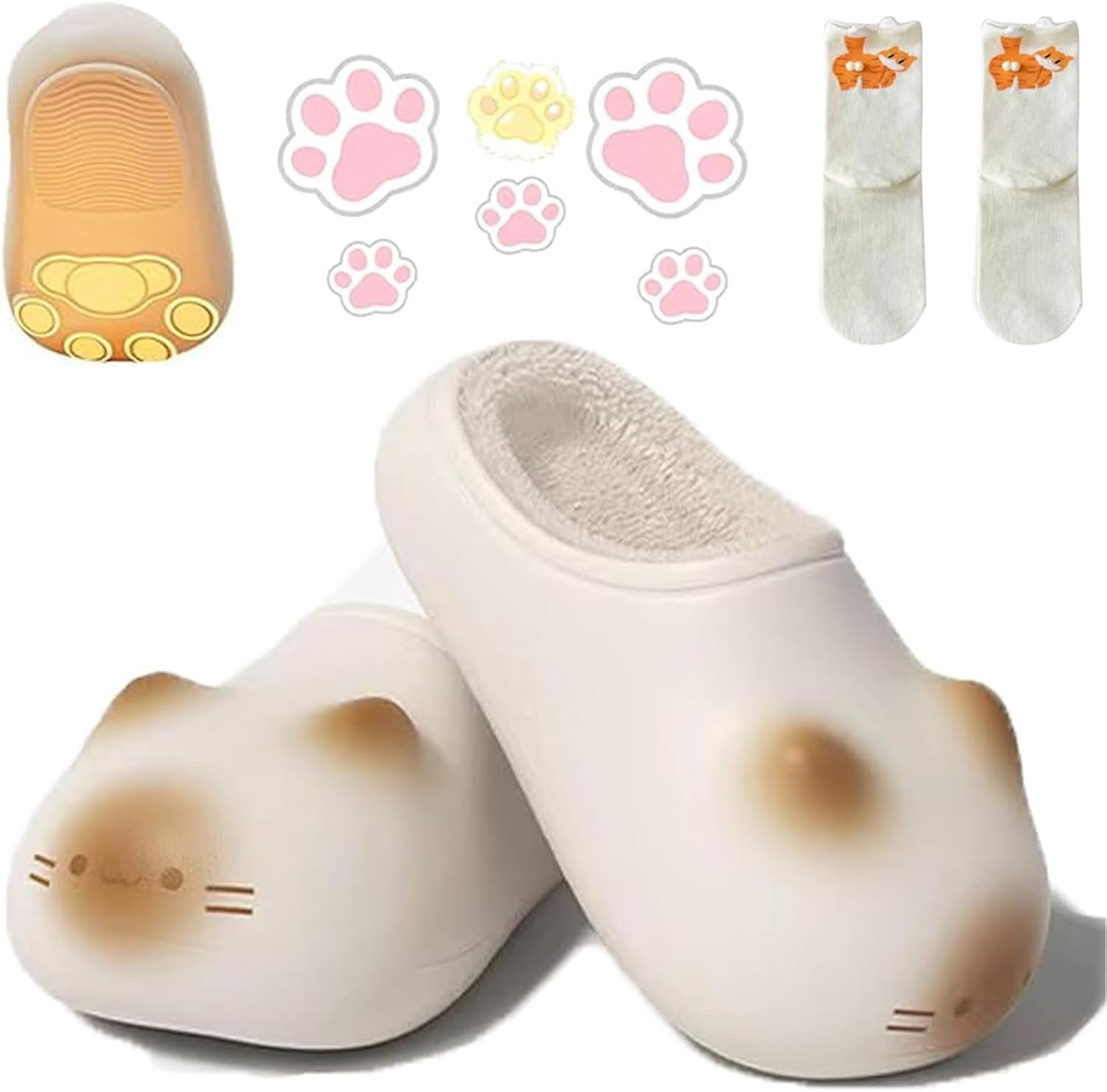 2026 Cat Paws Footprints Fluffy Plush Fleece Height Increase Slippers ...