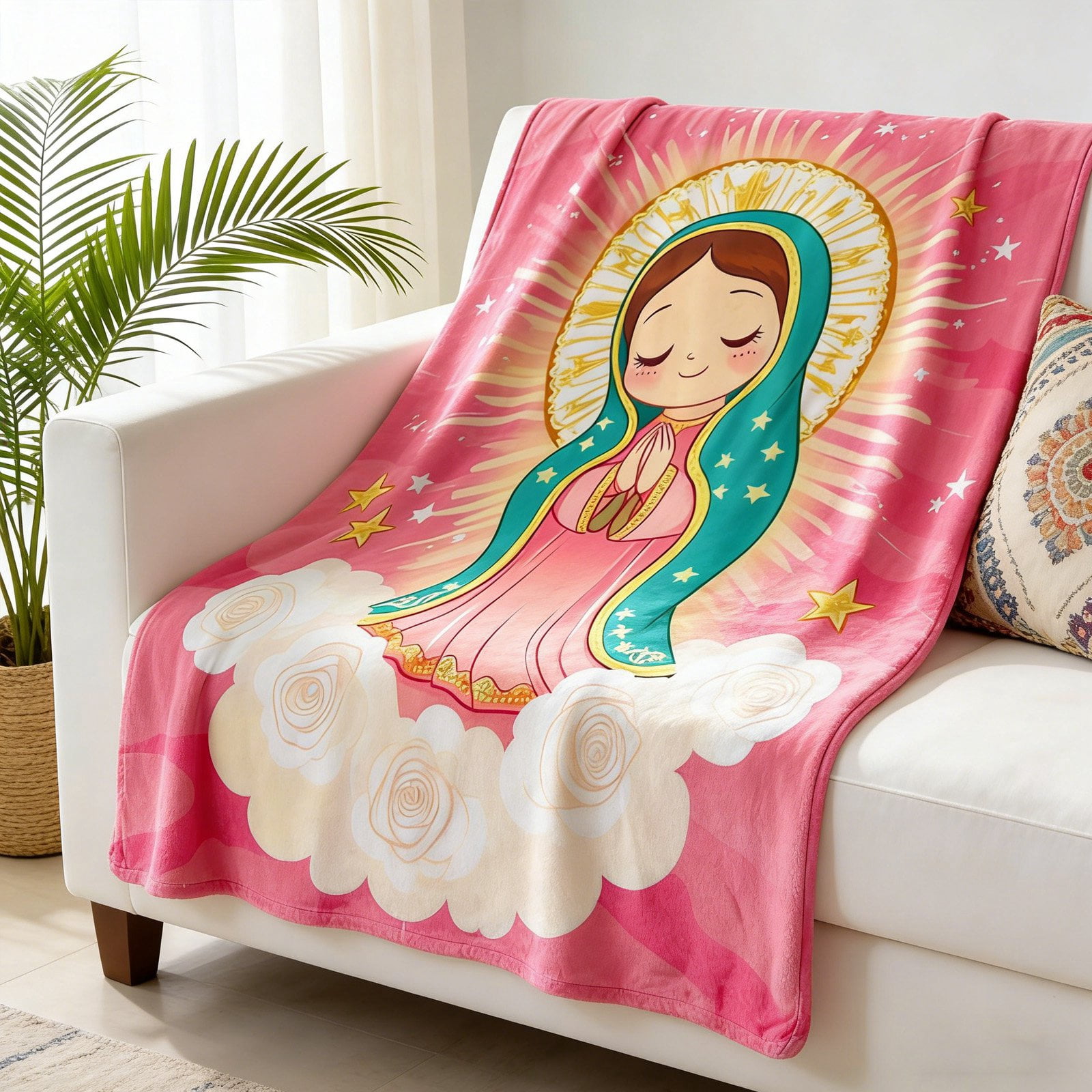 2026 Charming Anime Style Our Lady of Guadalupe Throw Blanket | Ultra ...