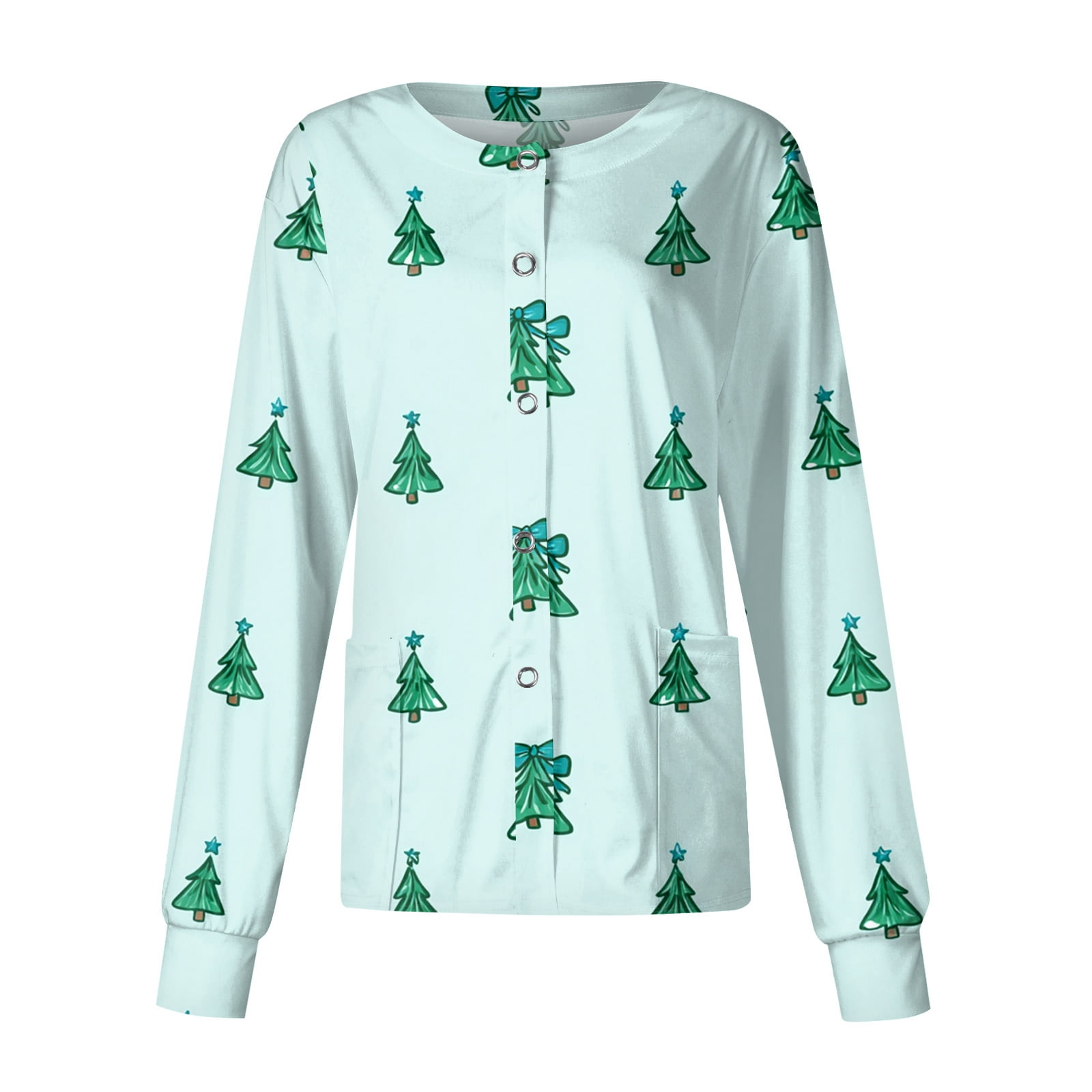 2026 Christmas Cyan Scrub Jacket for Woman Clearance Lab Coat Snowflake ...