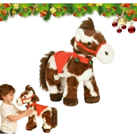 2026 Christmas Hobby Horse Spotted Electric Plush Horse, Festive ...