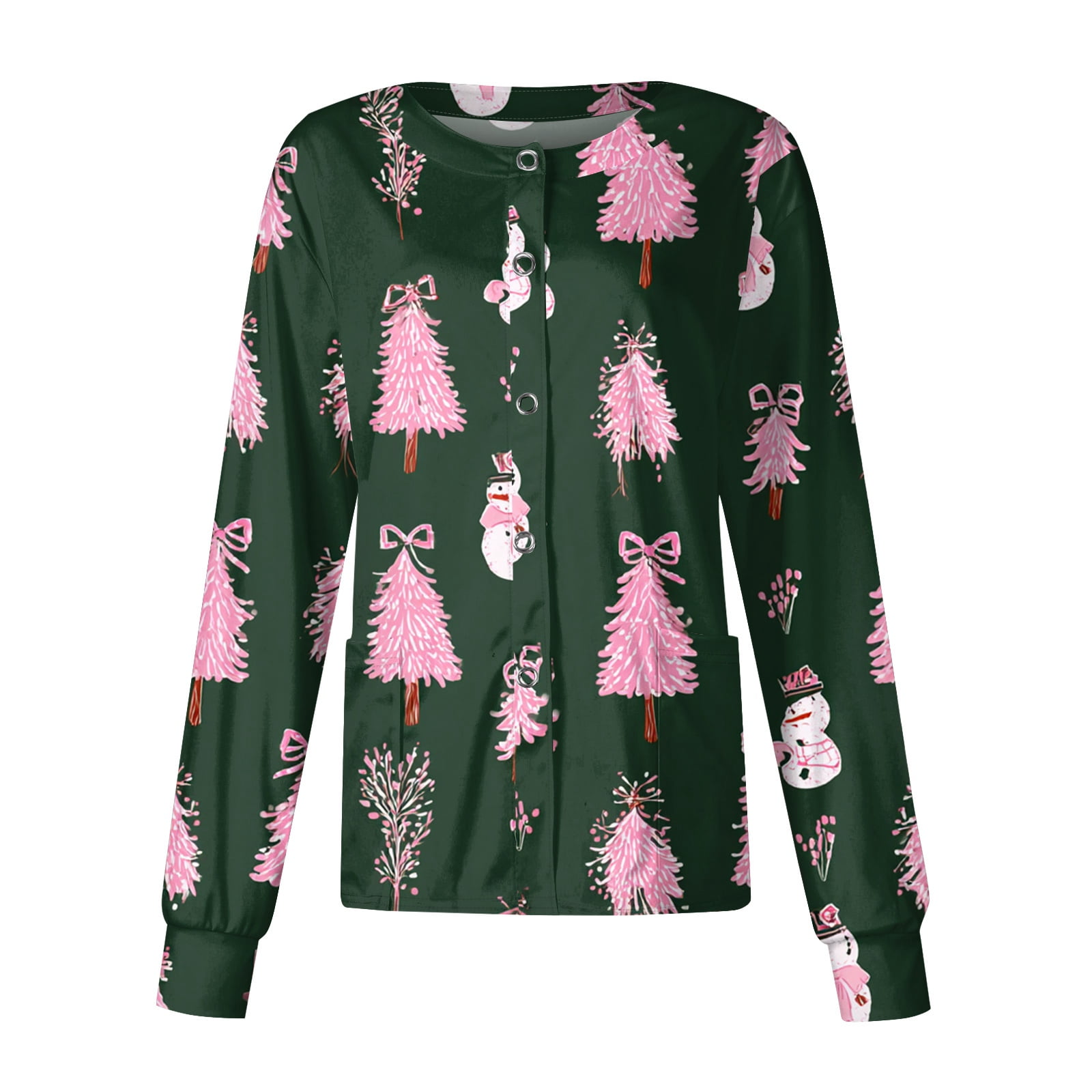 2026 Christmas Mint Green Scrubs Sets for Women Long Sleeve Snowflake ...