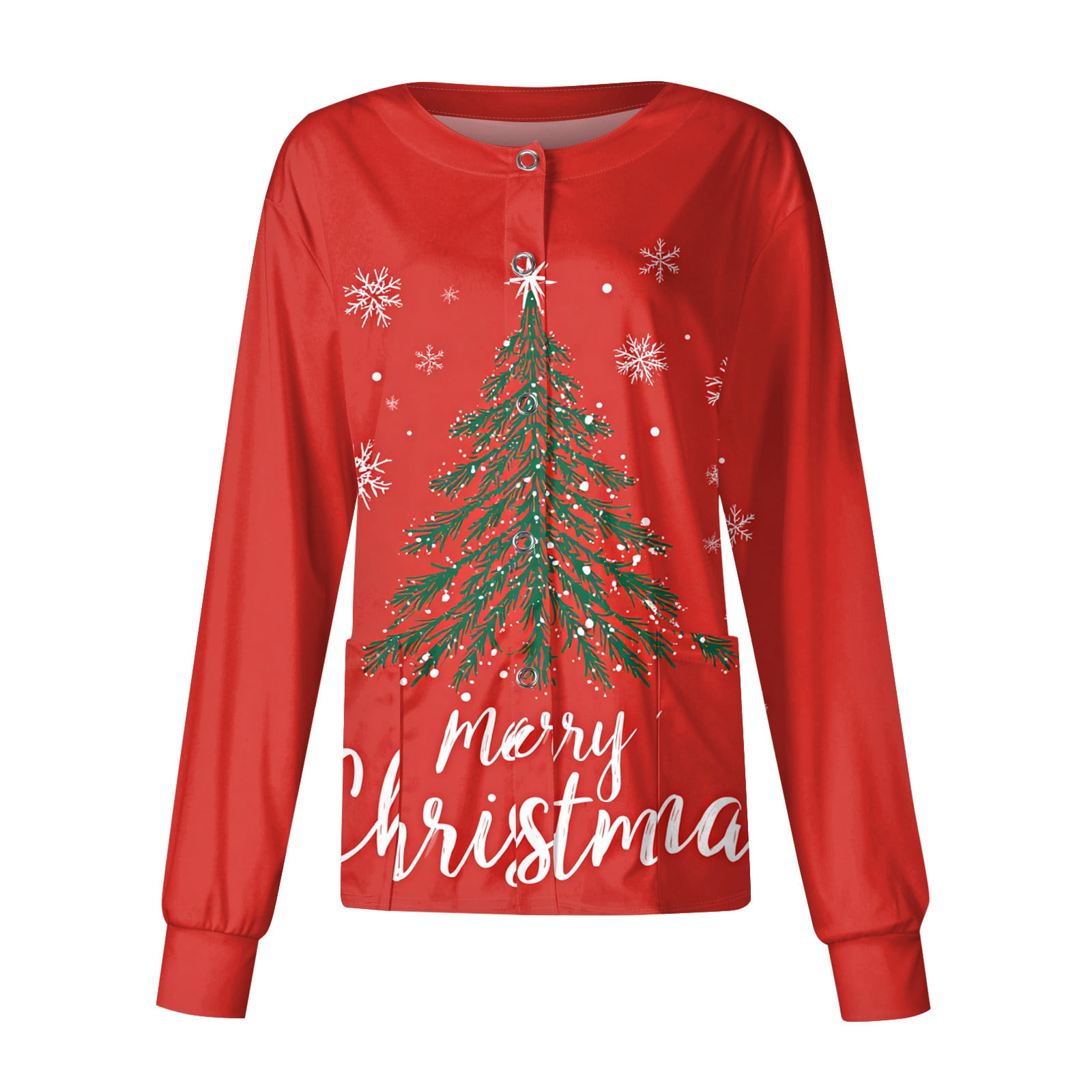 2026 Christmas Red Scrub Jacket for Woman Cute Scrubs Set Snowflake ...