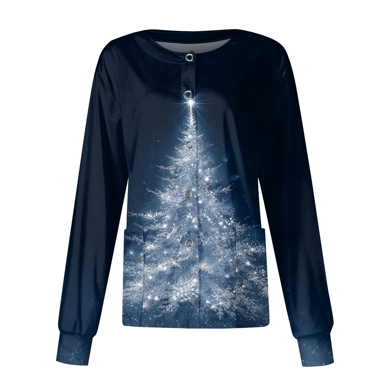 2026 Christmas Royal Blue Nurse Jackets for Women Scrub Snowflake ...