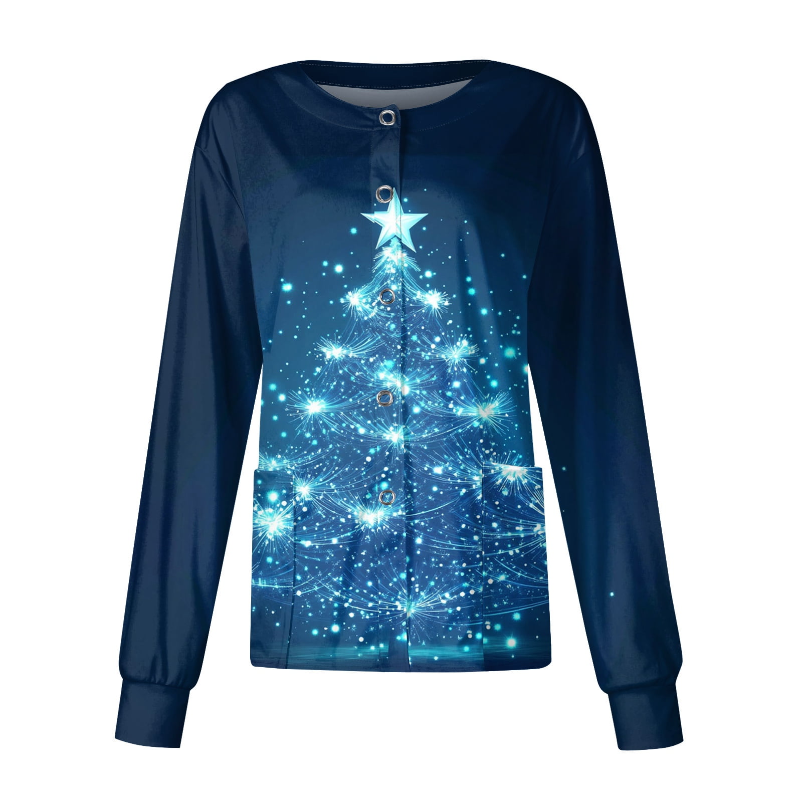 2026 Christmas Royal Blue Scrubs Sets for Women Long Sleeve Snowflake ...