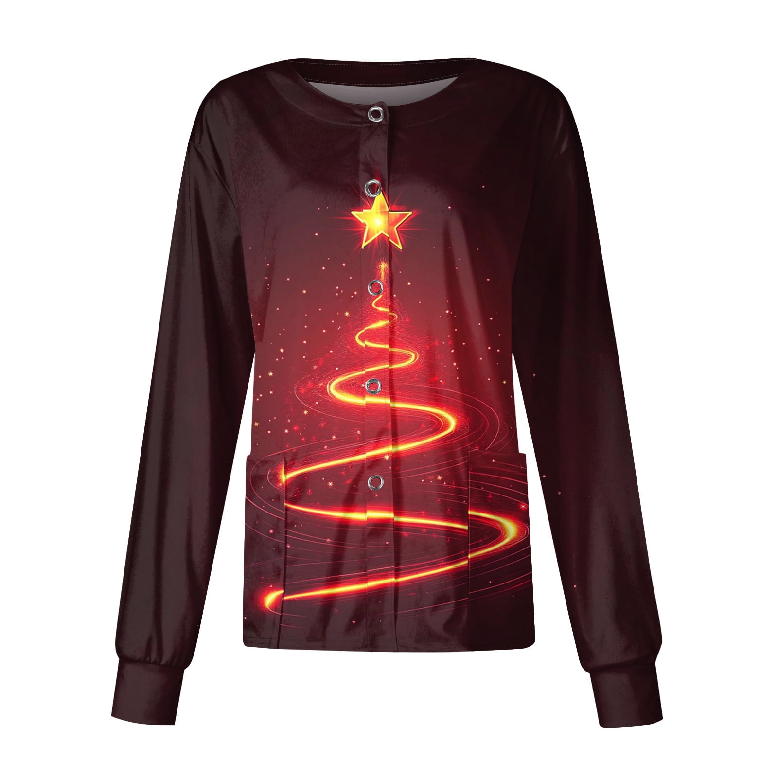 2026 Christmas Vermilion Scrub Jackets for Woman Long Sleeve Snowflake ...