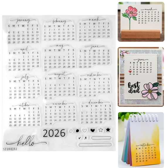 2026 Clear Silicone Calendar Stamp Set - 12 Months + Decorative Icons ...