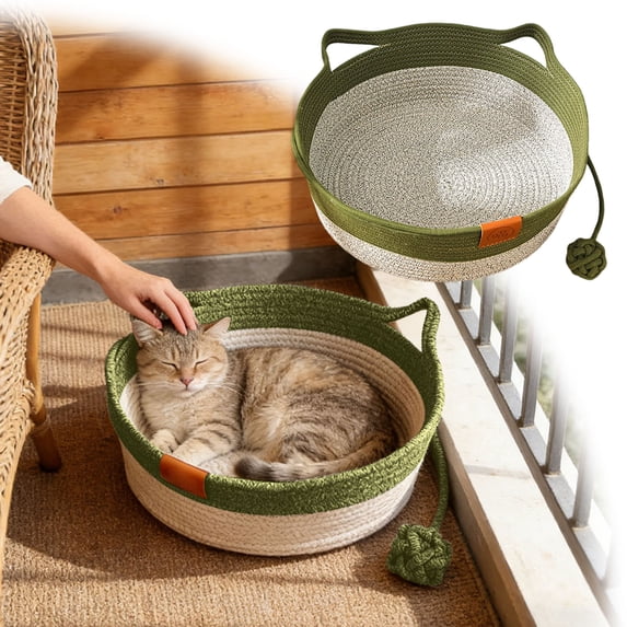 2026 Clearance! Large All-Season Woven Linen Cat Bed Round Scratching ...