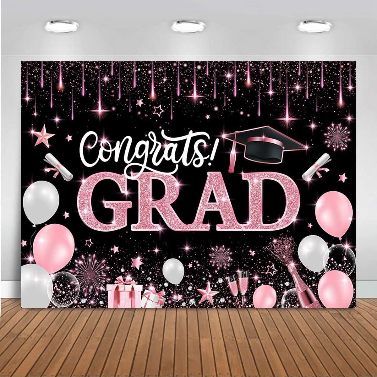 2026 Congrats Grad Backdrop Black and Rose Gold Graduation Background ...