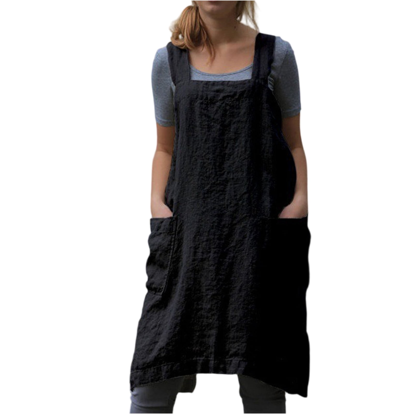 2026 Cotton Linen Apron Cross Back Apron for Womens with Pockets ...