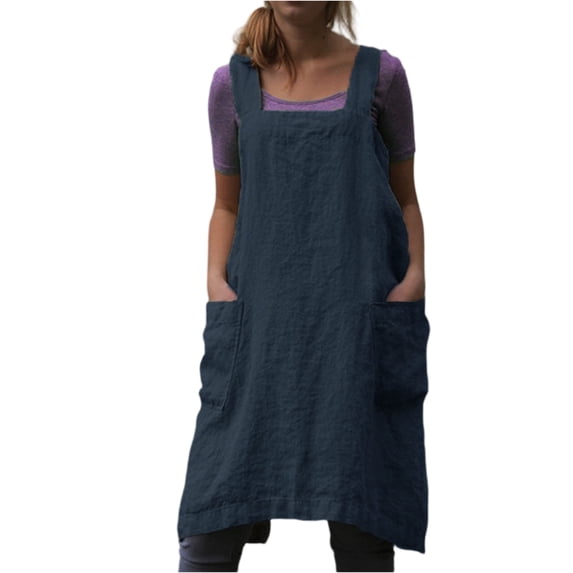 2026 Cotton Linen Apron Cross Back Apron for Womens with Pockets ...