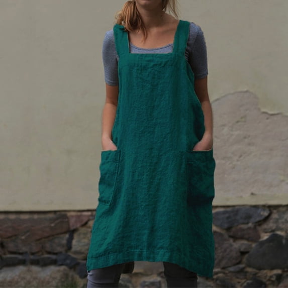 2026 Cotton Linen Apron for women Cross Back Apron Pinafore Dress for ...