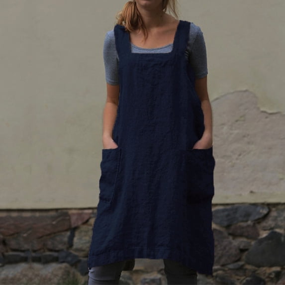 2026 Cotton Linen Apron for women Cross Back Apron Pinafore Dress for ...