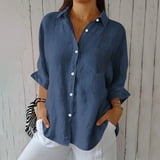 2026 Cotton Linen Button Down Shirt for Women V Neck Collared Blouse ...