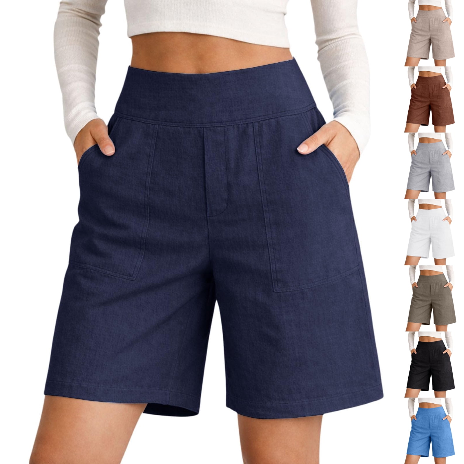 2026 Cotton Linen Shorts for Women High Waisted Wide Leg Summer Casual ...