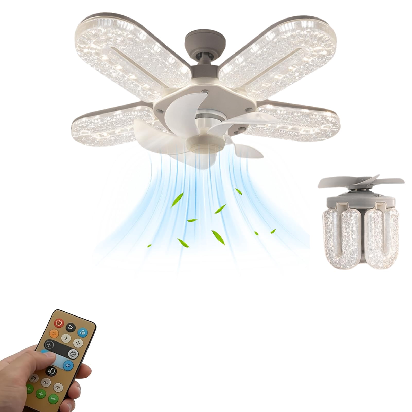 2026 Crystal-Effect LED 5-Blade LED Fan Light, 3-Color 12in Chandelier ...