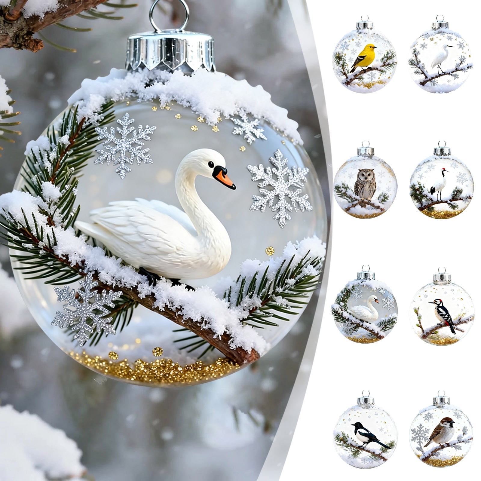2026 Cute Birds Christmas Bauble Collection,2D Cute Bird Christmas ...