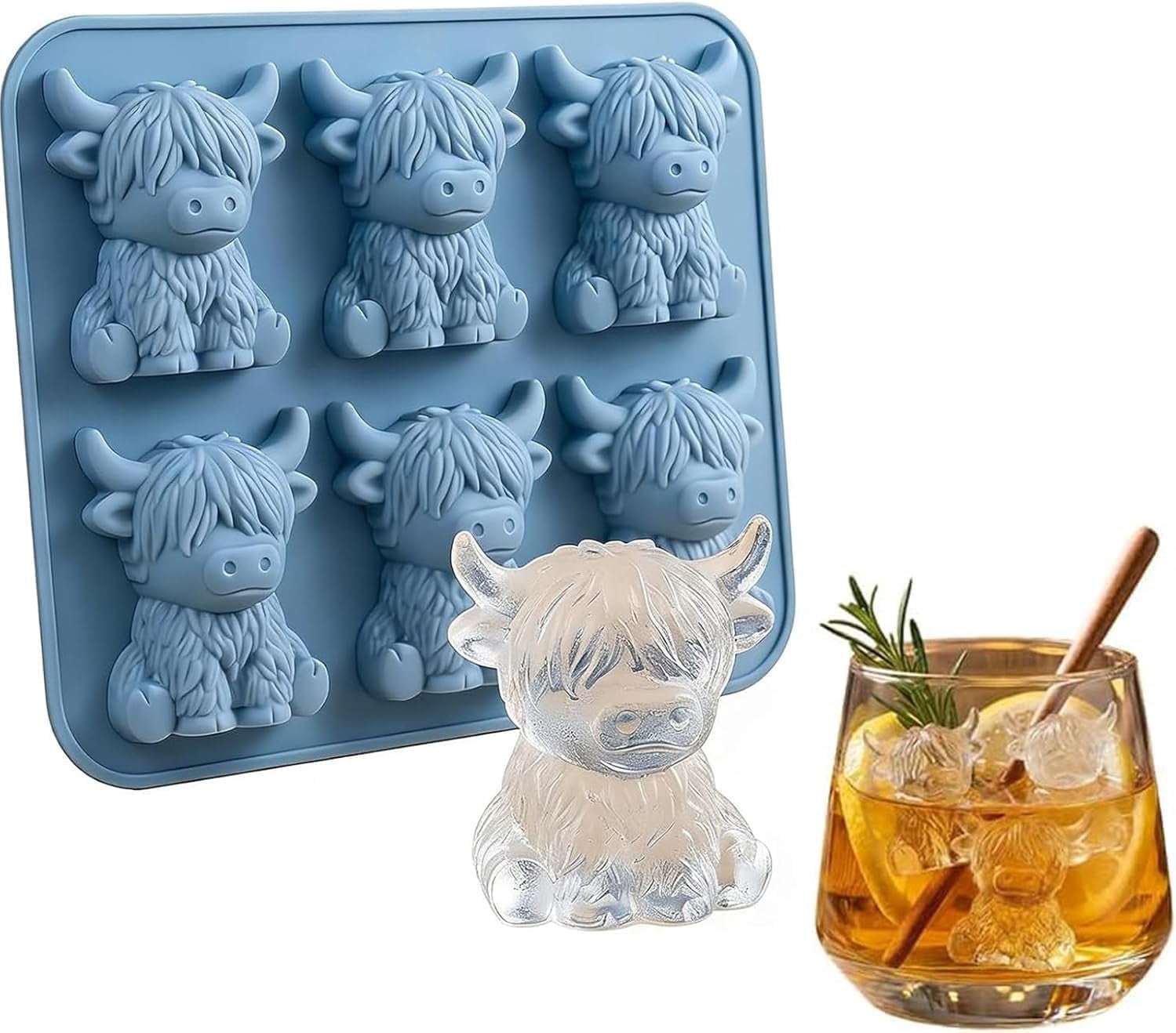 2026 Cute Mini Highland Cow Ice Cube Mold, 3D Highland Cow Food-Grade ...