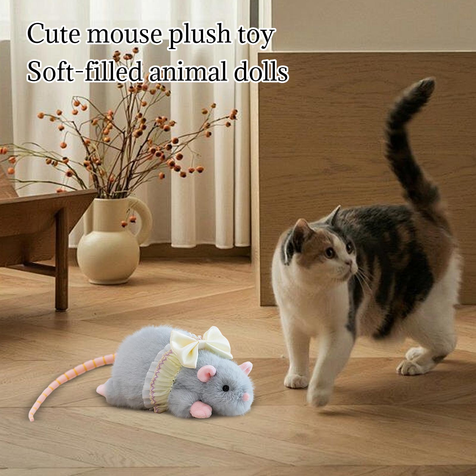 2026 Cute Rat Plush Toy, Soft Stuffed Animal Doll With Small Bows ...