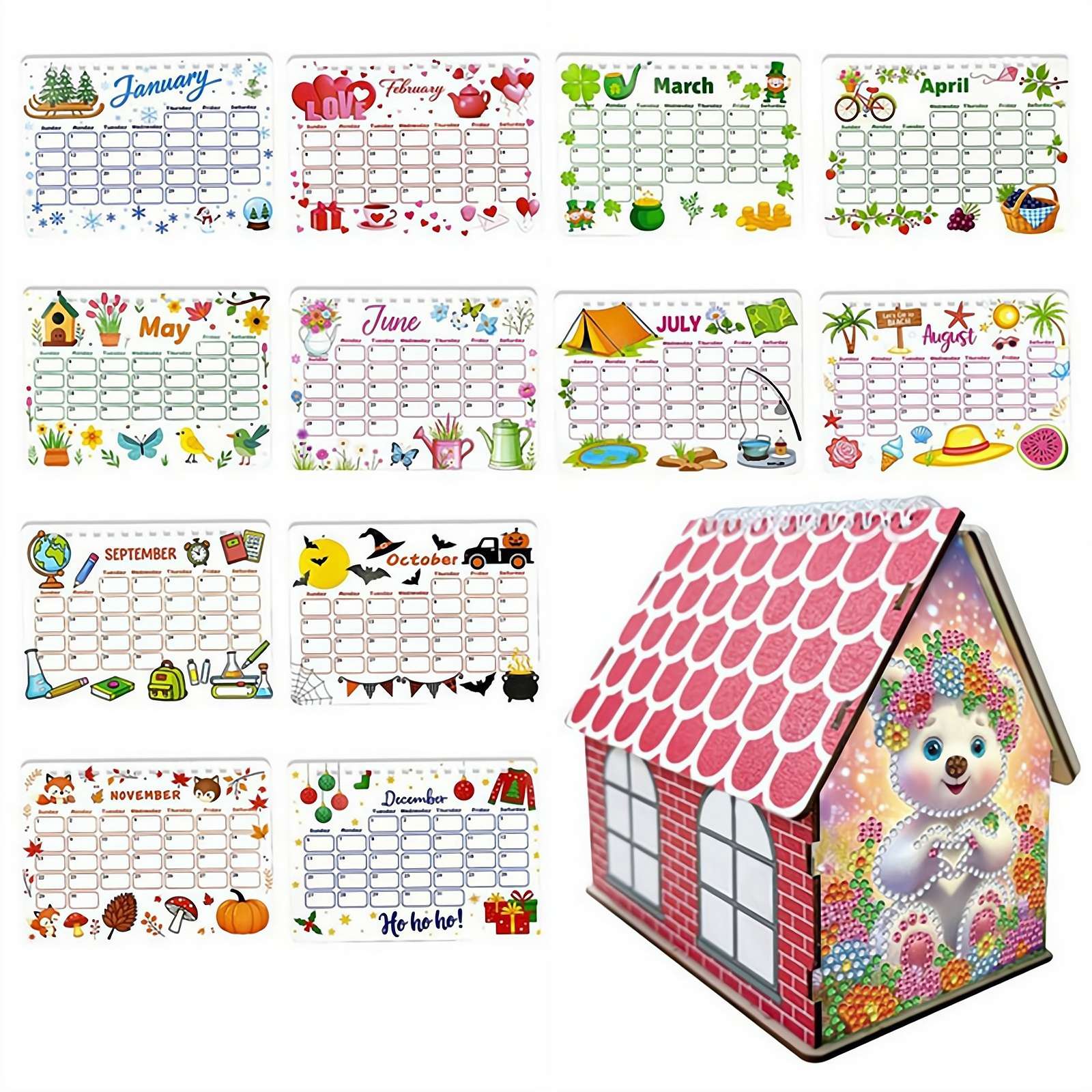 2026 DIY Diamond Art Painting Calendar, Creative Christmas House Desk ...