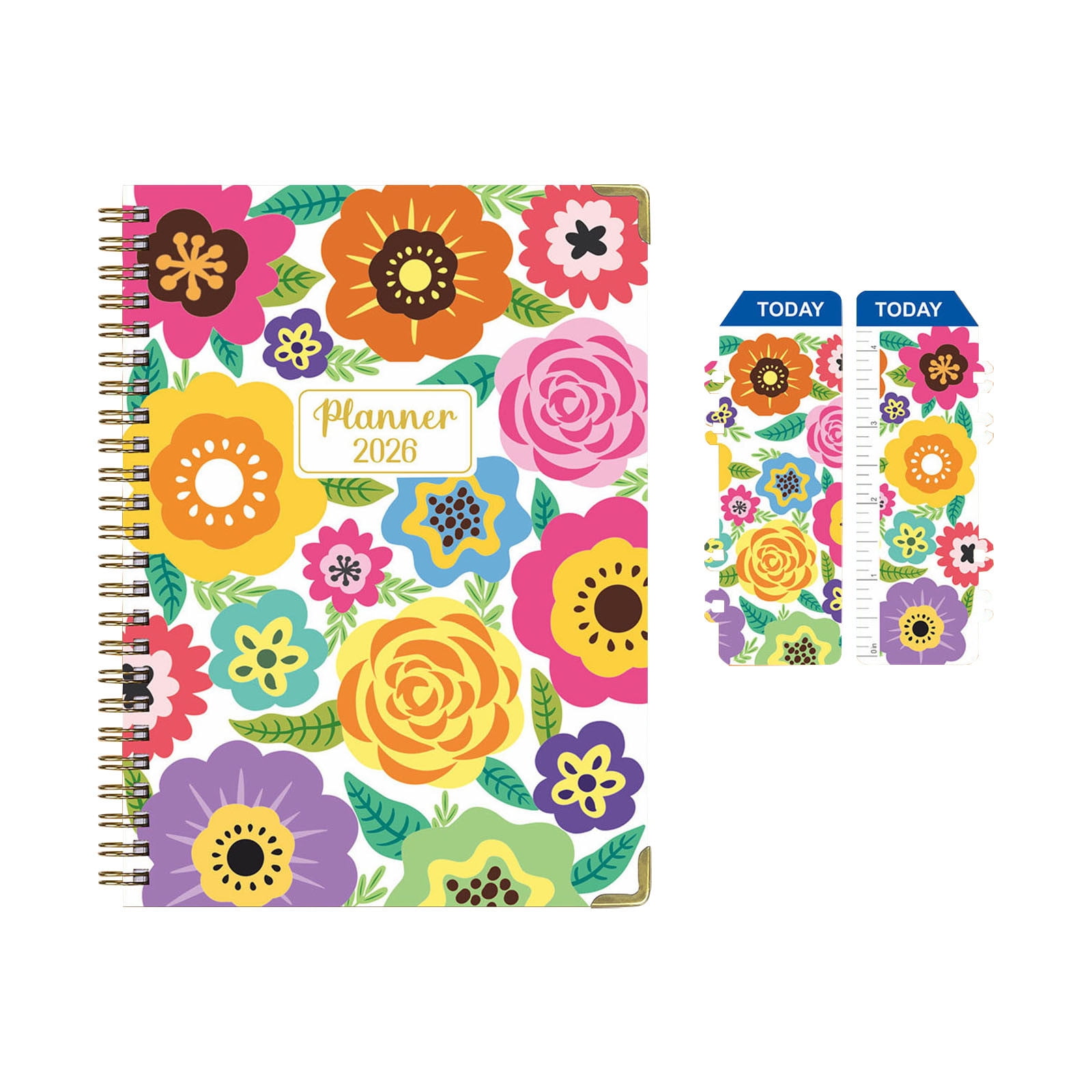 2026 Daily Planner, Spiral Notebook with Tabs, A5 Colorful Flowers ...
