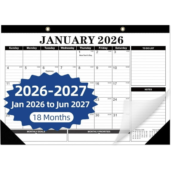 2026 , Desk 2026-2027 from January to June 2027, Big 17" x 12" Wall ...