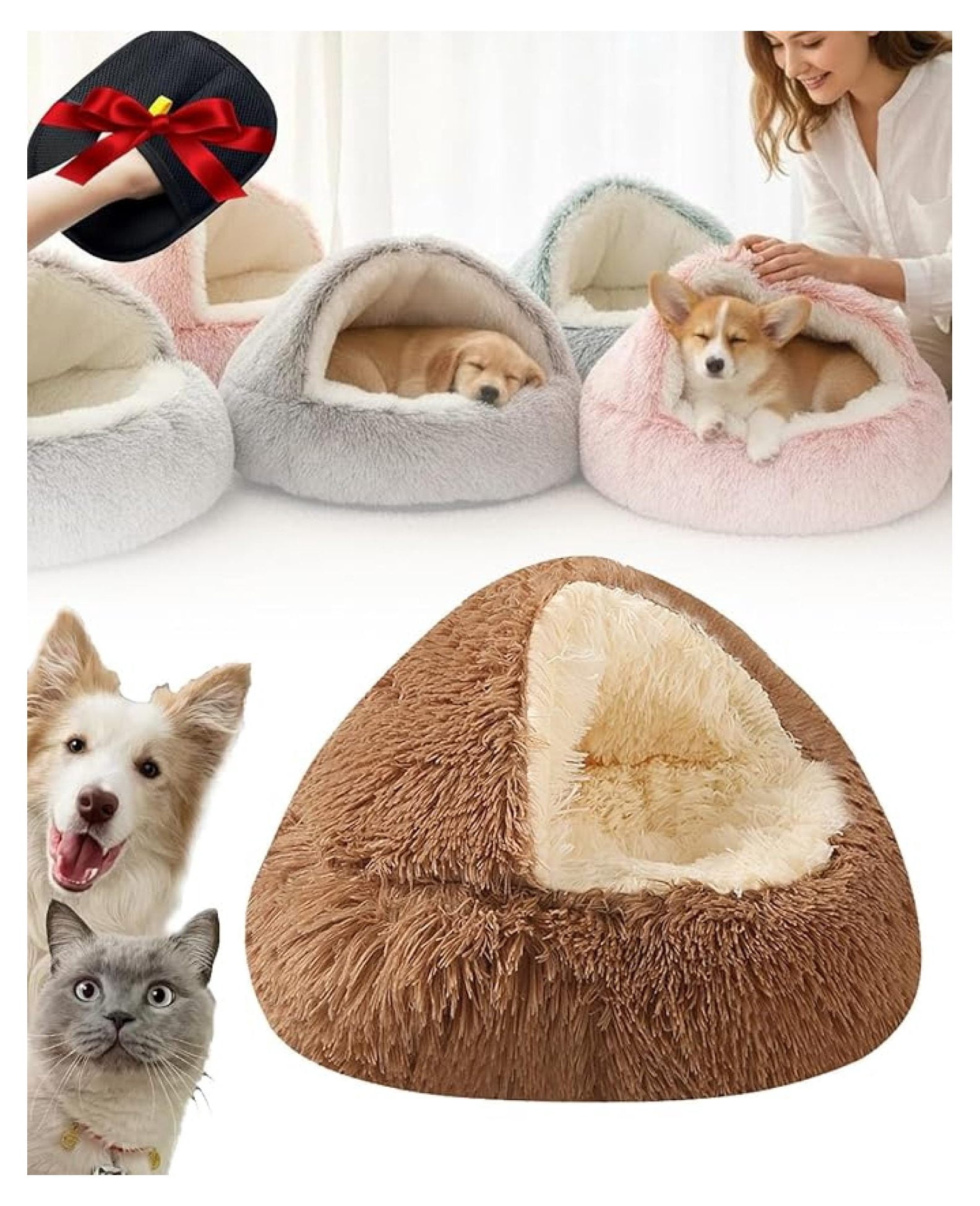 2026 Dog Bed, Anti-Anxiety Dog Bed with Hood Washable Fabric, Non-Slip ...