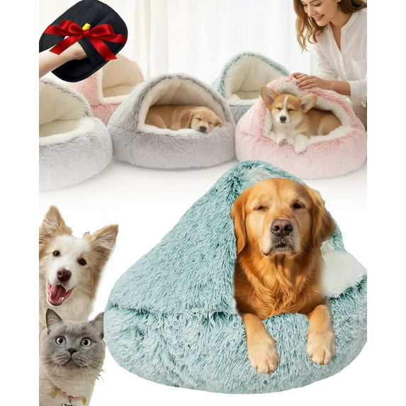 2026 Dog Bed, Anti-Anxiety Dog Bed with Hood Washable Fabric, Non-Slip ...