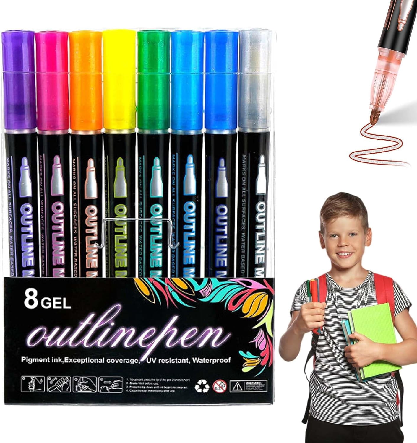 2026 Dual-Line Contour Pen Set, Outline Markers Self-Outline Metallic ...