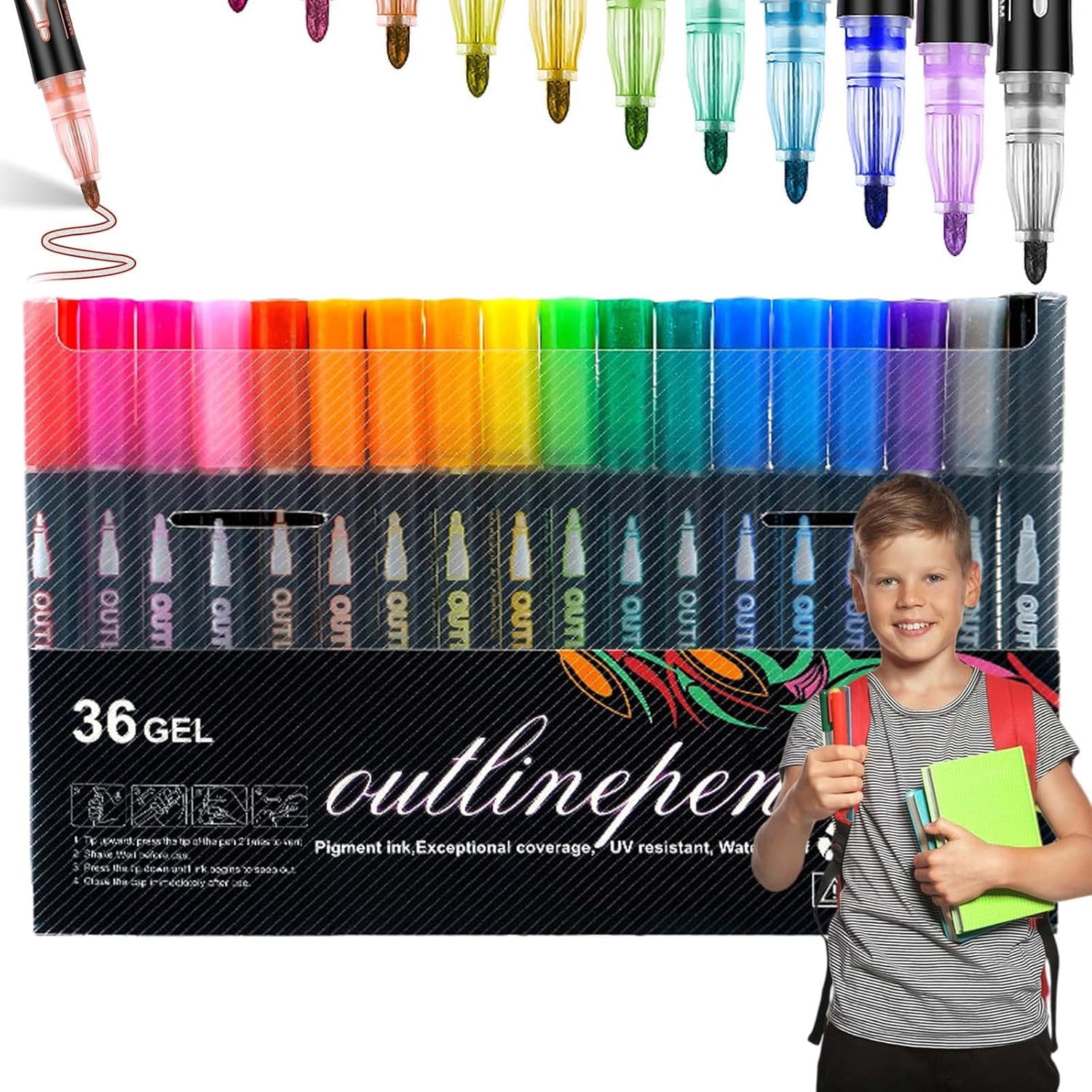 2026 Dual-Line Contour Pen Set, Outline Markers Self-Outline Metallic ...