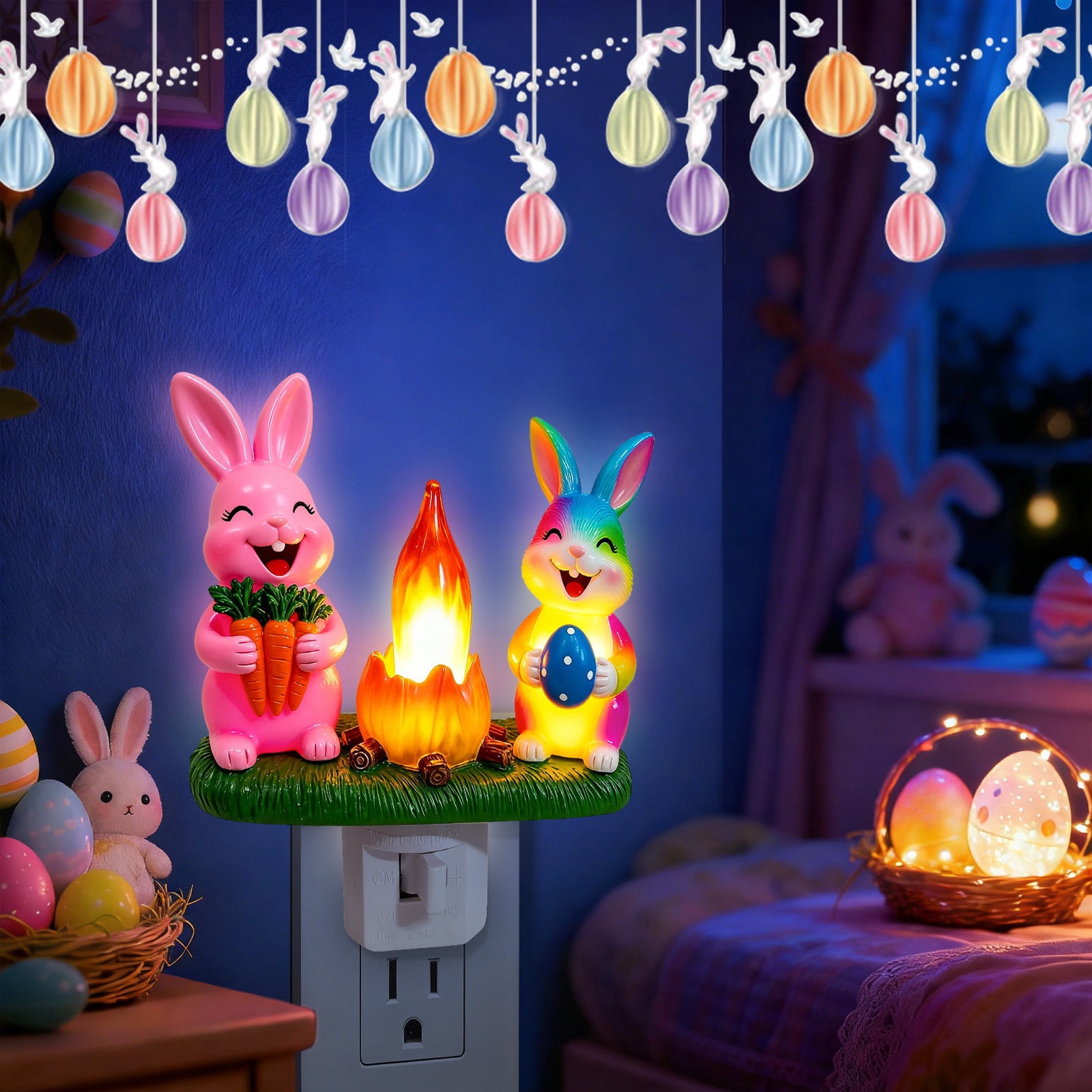 2026 Easter Bunny Decoration Night Light Plug in for Home, Campfire ...